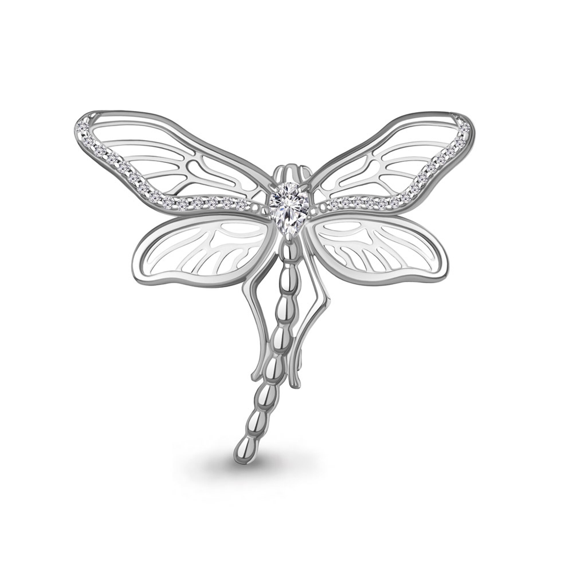 Брошь, серебро, 925 проба, родирование, фианит