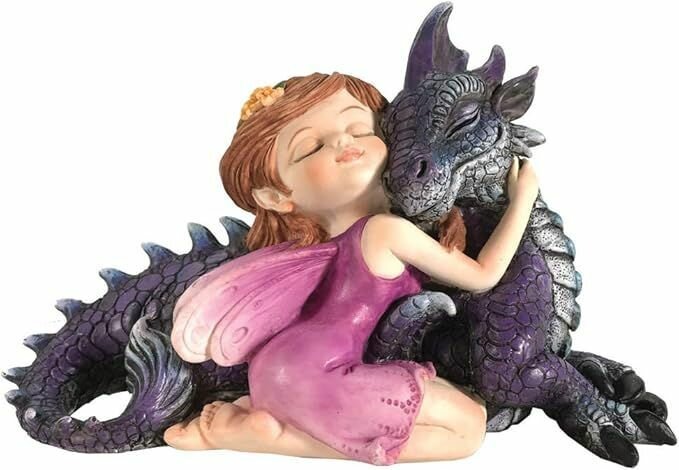 Статуэтка Nemesis Now - Companion Cuddle - Фигурка Фея-обнимашка и фиолетовый дракон, 15 см, фиолетовый, U5072R0