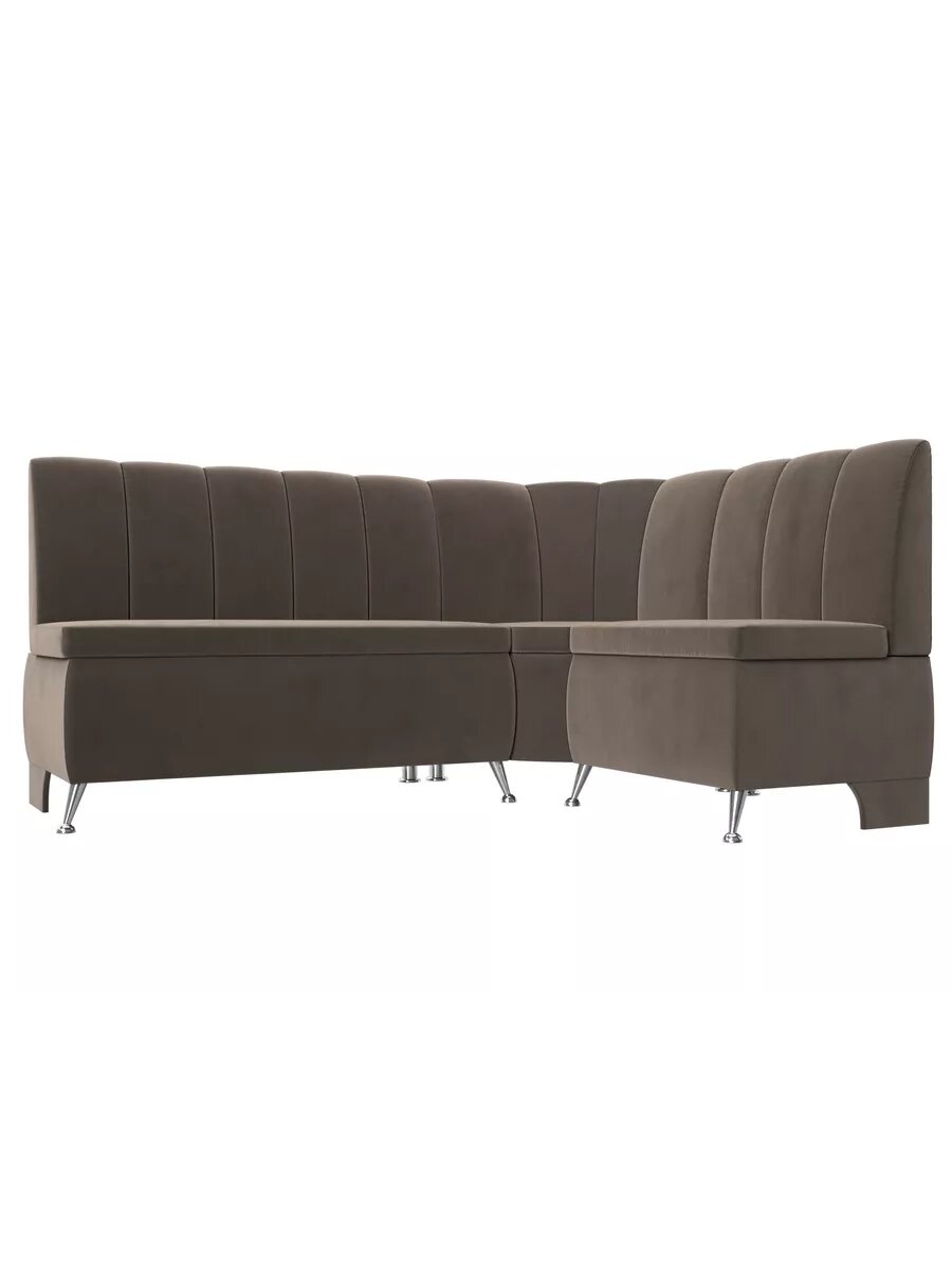 Диван кухонный угловой Кантри, правый угол, 4-местный, размер: 170x88х133см, Велюр, коричневый