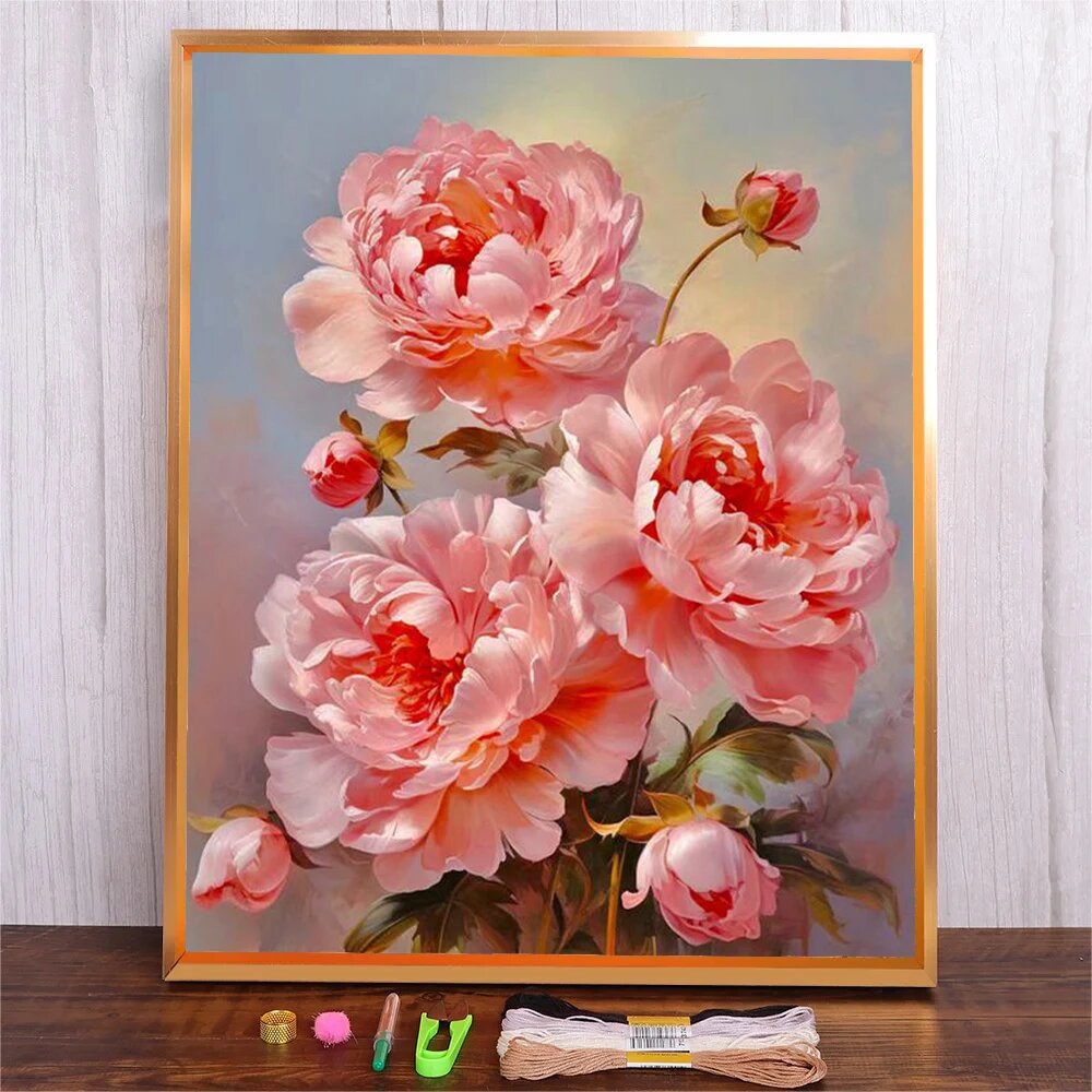 Набор для вышивания крестом Painting Era Цветы пиона 40x50cm, 14CT Cotton Threads