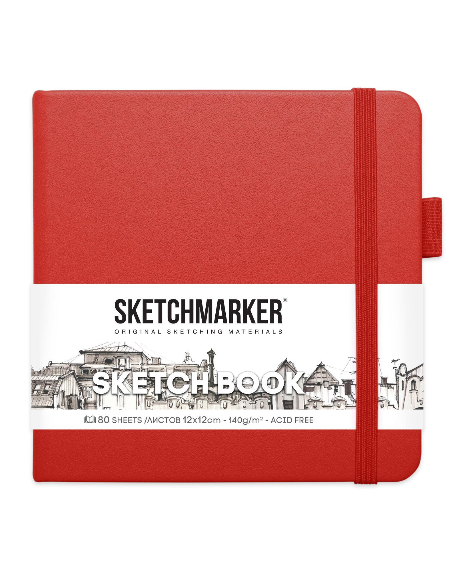 Блокнот для зарисовок Sketchmarker 140г/кв. м 12*12см 80л (Красный)
