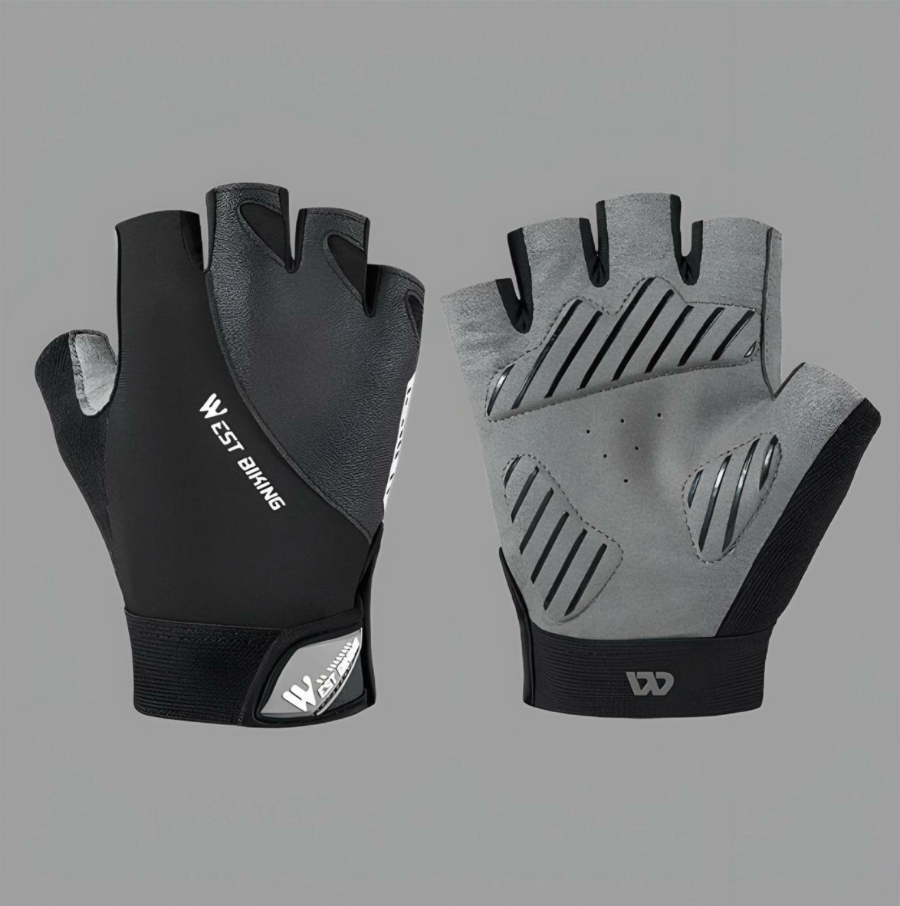 Велоперчатки WEST BIKING короткий палец, черно-серый