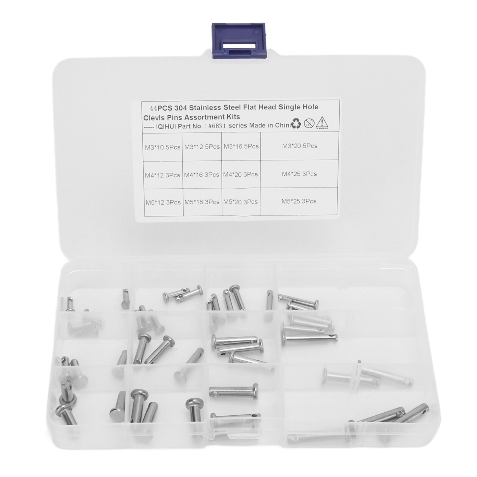 Ассортимент штифтов с головкой и Т-образной головкой из нержавеющей стали, 44 шт, 12 размеров, круглый штифт с плоской головкой и одним отверстием для ремонта и обслуживания автомобилей