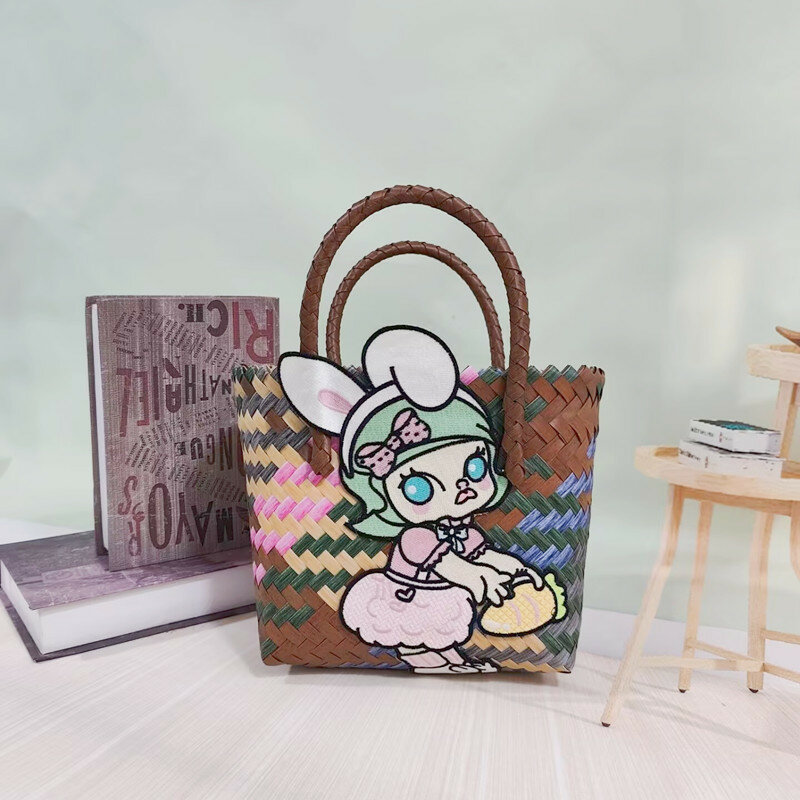 Корзина - Мешок из ротанга для организации и хранения вещей Вышивка Pop Mart