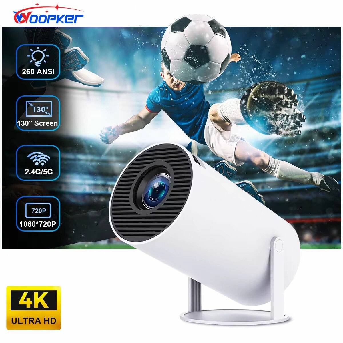 HY300 Pro Мини - портативный домашний кинотеатр 4K проектор, 260ANSI