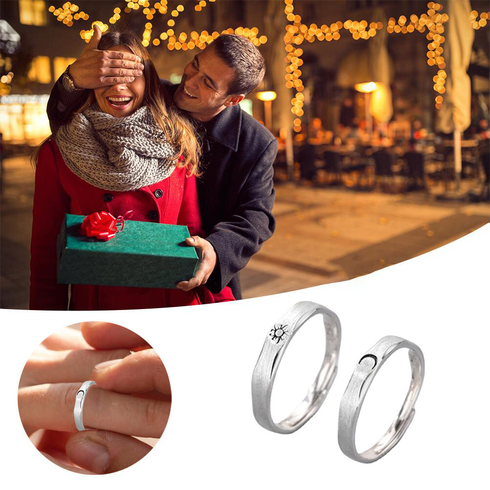 Кольца для пар "Луна и Солнце" из серебра 925 пробы, регулируемые обручальные кольца для влюбленных, подарок на День Святого Валентина и День Рождения