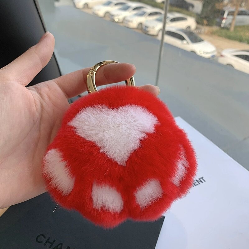 【Маленькая котячья лапка】 Плюшевый брелок-подвеска из меха кролика рекс, милый и изысканный, для женщин, популярный