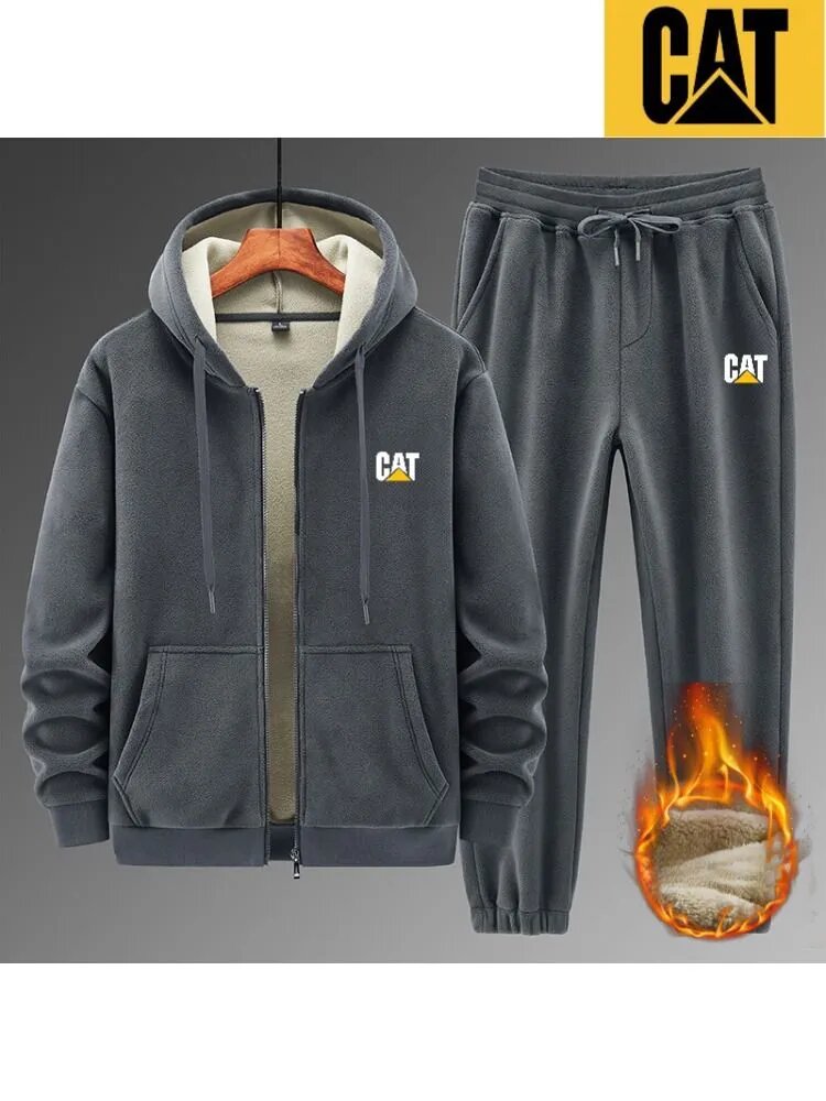 Комплект одежды Caterpillar Спортивный костюм мужской с капюшоном и вельветом, Утепленный комплект для зимы и межсезонья, Теплая толстовка и штаны для города и отдыха, sixe 44-54