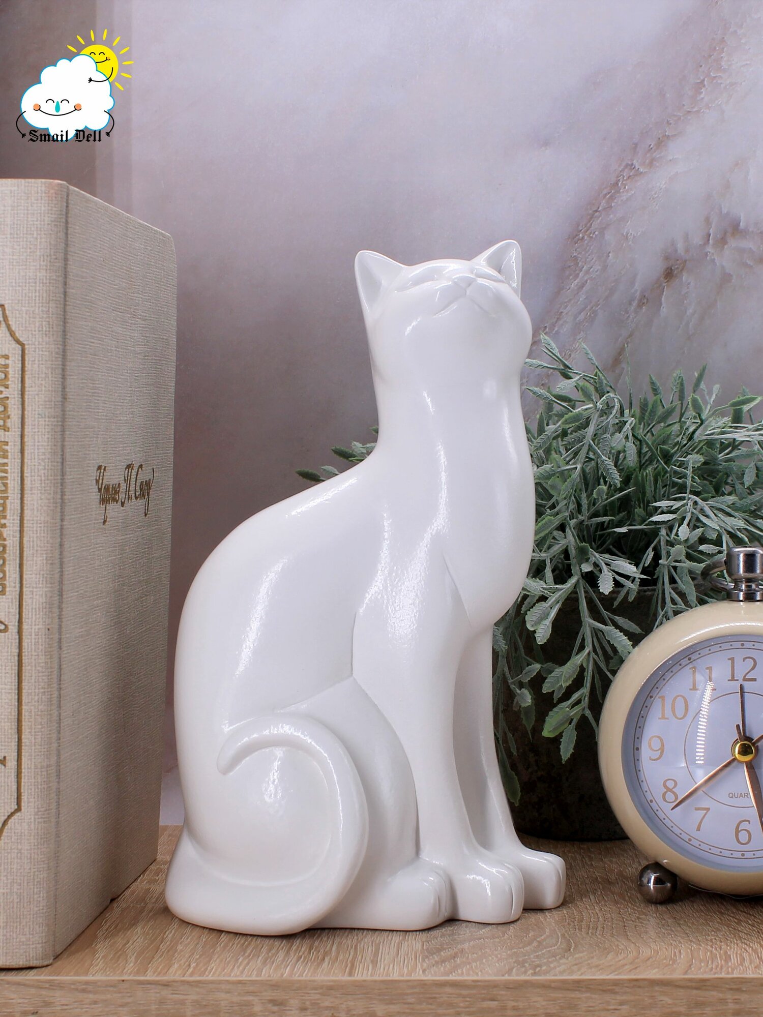 Статуэтка Кот , 20 см, гипс, цвет белый глянцевый