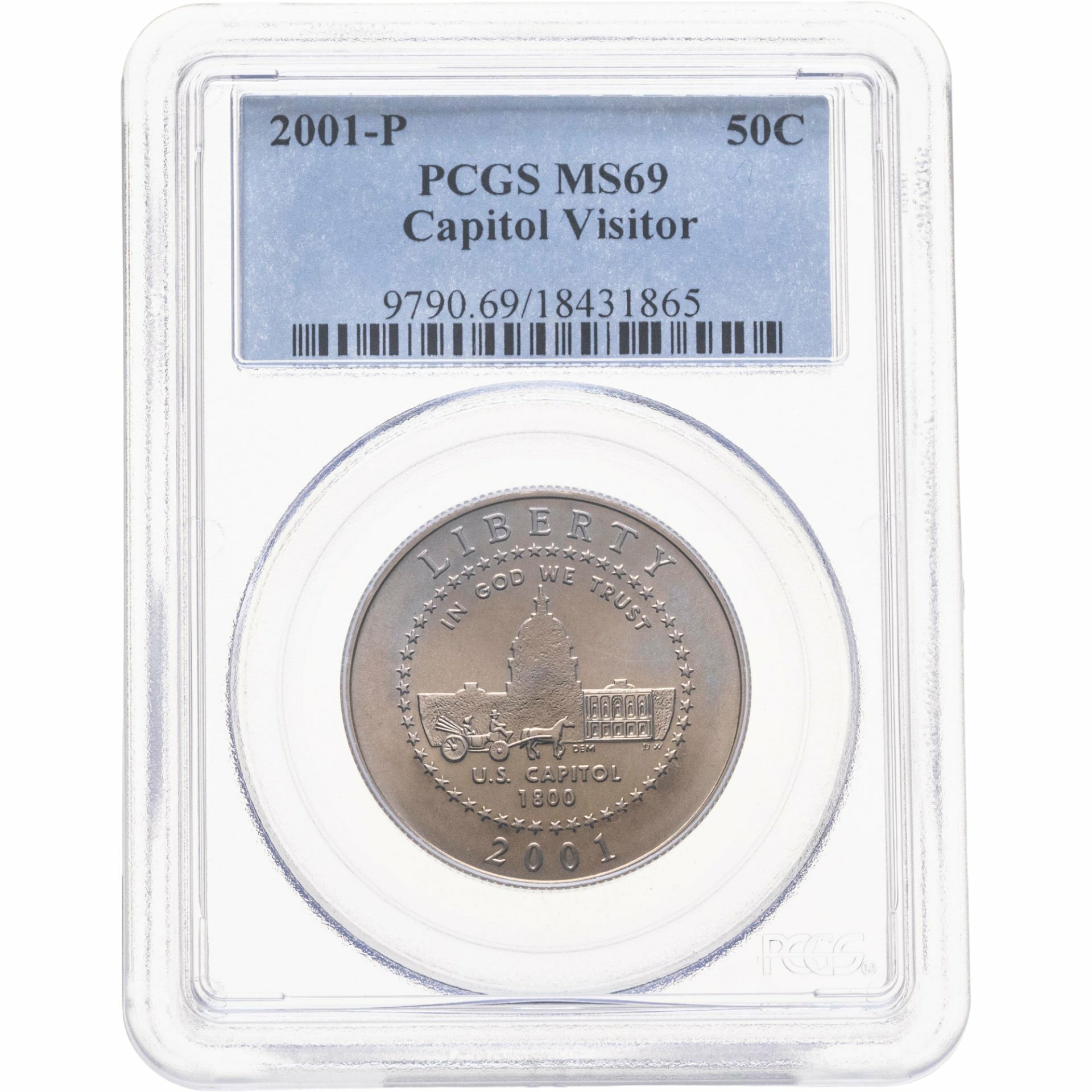США 1/2 доллара dollars 2001 "Центр посетителей капитолия США", в слабе PCGS MS69, Мельхиор медь-никель