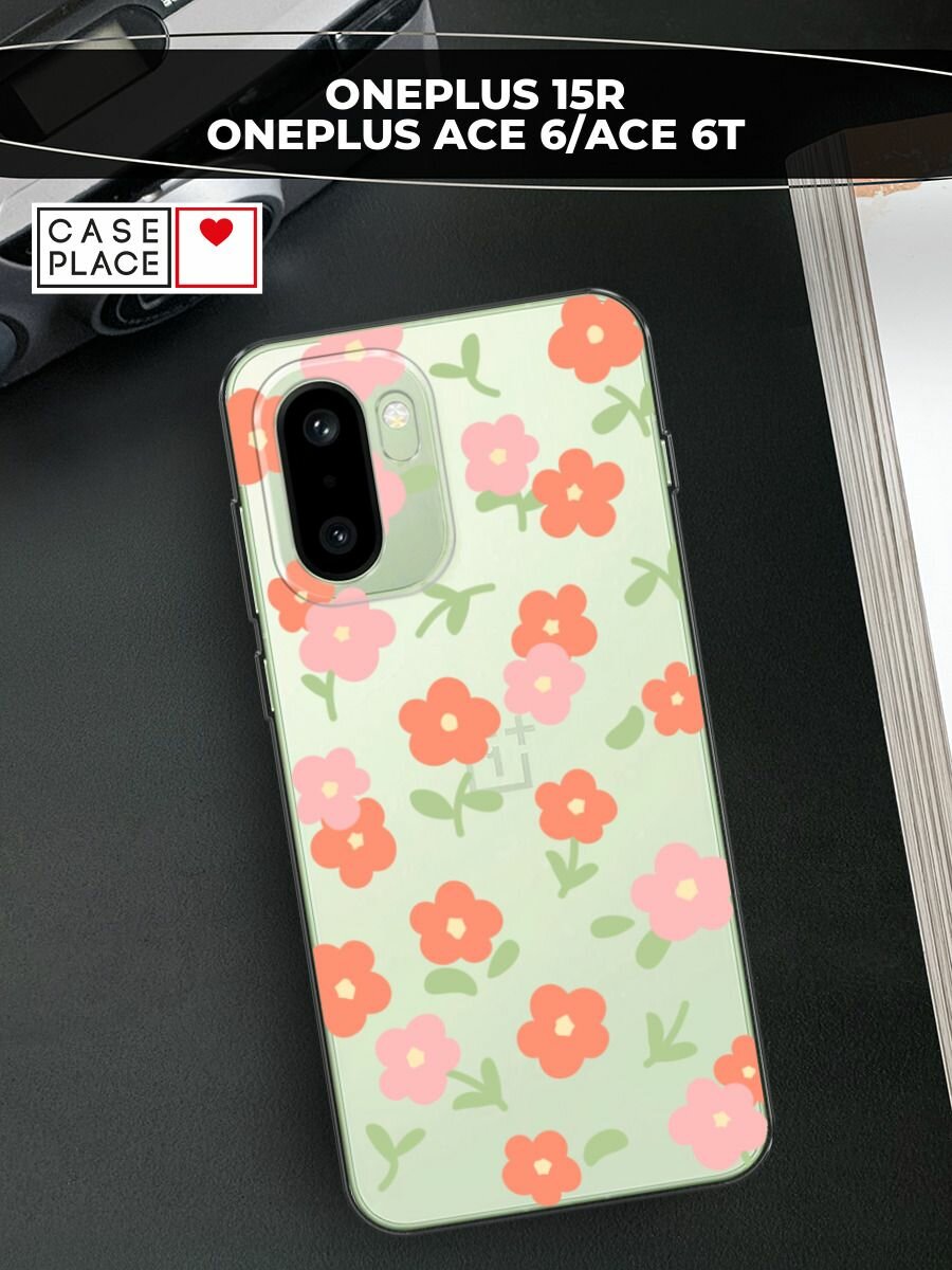 Чехол на OnePlus 15R/Ace 6/Ace 6T / ВанПлас 15Р/Эйс 6/Эйс 6Т с принтом Красные цветочки рисунок, прозрачный