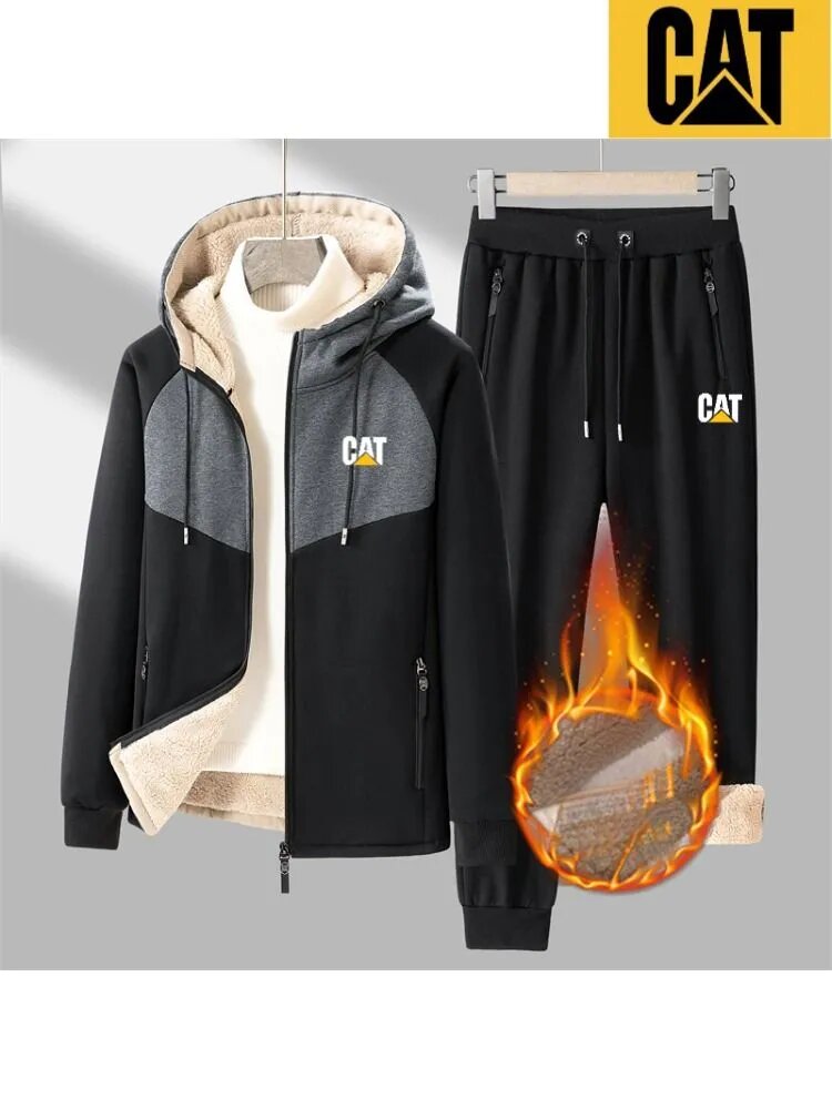 Комплект одежды Caterpillar Утепленный спортивный костюм унисекс из овечьей шерсти, толстовка с капюшоном и брюки, ультратеплый комплект для города и повседневной носки, size 46-58