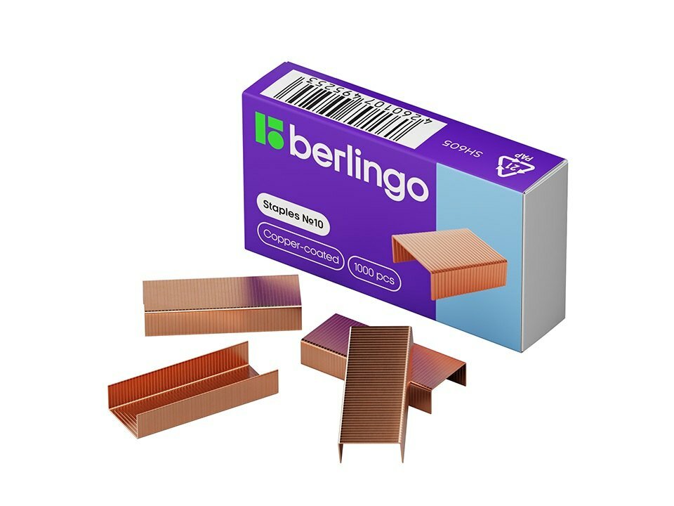 Скобы №10 1000шт, медные, к/к, Berlingo