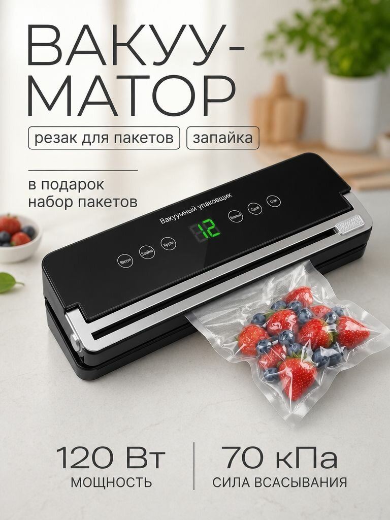 Вакууматор для продуктов, вакуумный упаковщик с резаком для хранения на домашней кухне, с пакетами