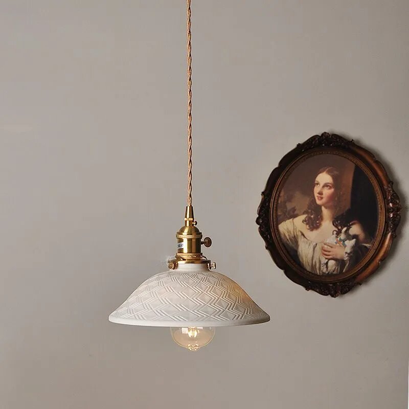 OliverLight Люстра E27, 9 Вт, латунь, рифленое стекло, европейский ретро стиль, 1 лампа — фото 1