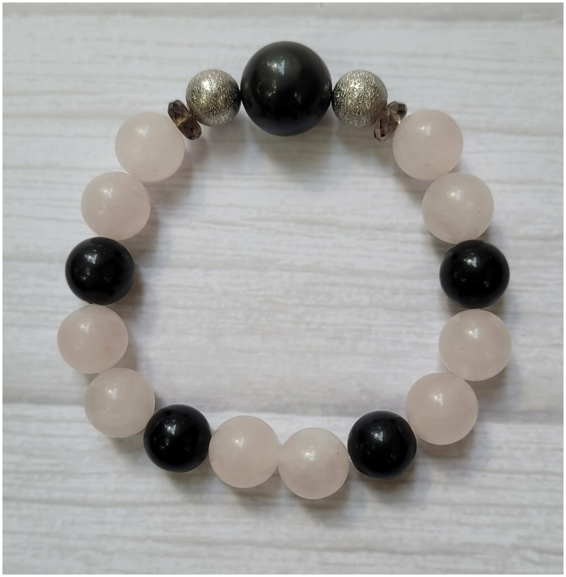 Браслет Мастерская Страна камней, кварц, обсидиан