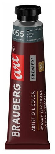 Краска масляная художественная BRAUBERG ART PREMIERE, 46 мл, проф. серия, серая, 191444