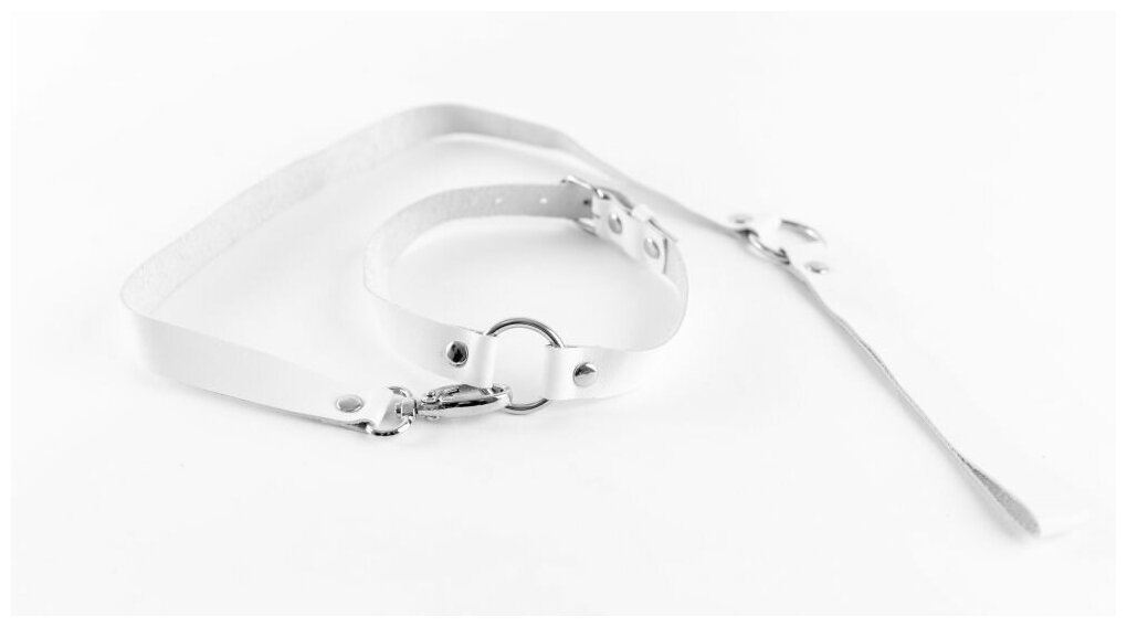 Чокер BDSM Арсенал "Valentine's Day", с поводком, натуральная кожа, белый, 1 шт.