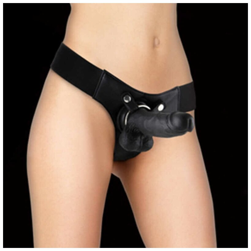Страпон с кожаными трусиками для женщин «Realistic 8 Inch Strap-On», черный