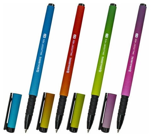 Ручка шариковая BRAUBERG SOFT TOUCH GRIP "GRADE NEON", синяя, мягк. покрытие, ассорти,0,7мм,143710