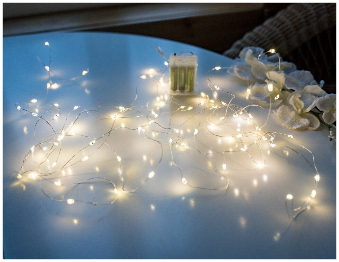 Гирлянда сияющие капли-макси, 80 тёплых белых мини LED (крупные диоды), 8 м, серебряная проволока, батарейки, Koopman International AX9721260