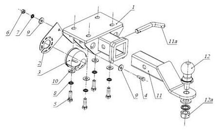 Фаркоп Бизон на Volkswagen Amarok FA 0570-E (с 2010 г. в.) (паспорт и сертификат в комплекте)(без электрики)
