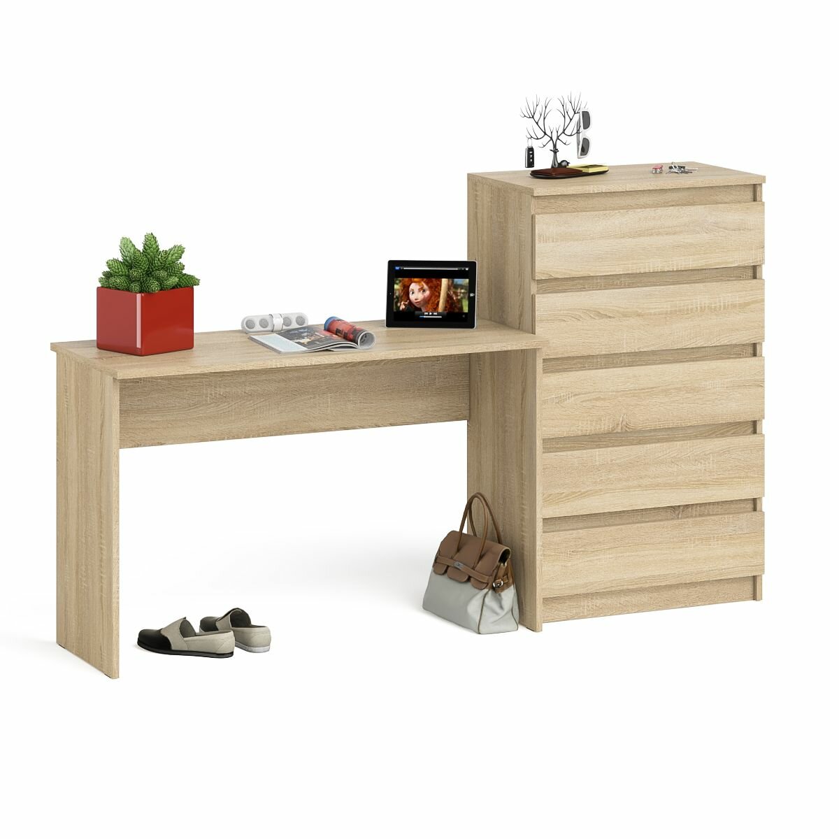 Стол письменный СВК Мори 700 с комодом 5 ящиков цвет дуб сонома, 190,8х50х114 см.