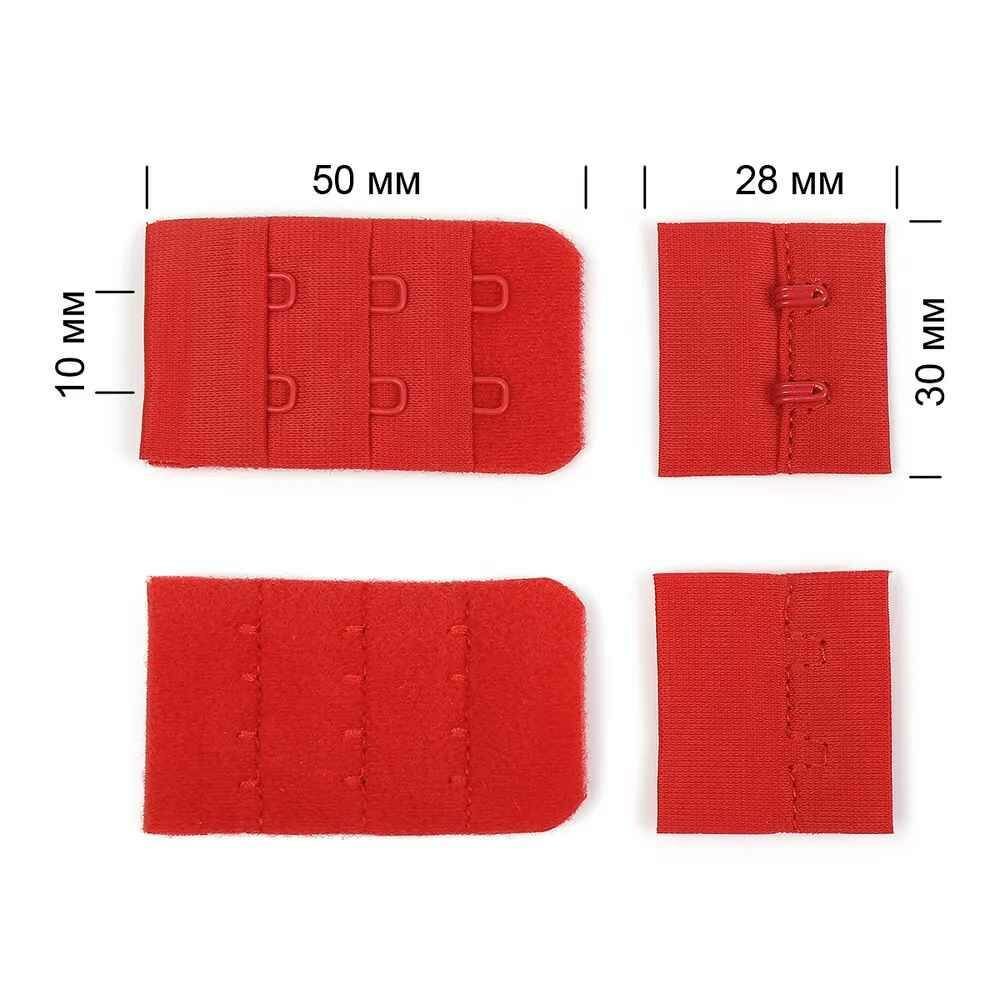 Застёжка для бюстгальтеров "2 крючка", 5 штук, размер 3 х 5 см, ширина 3 см, красный цвет