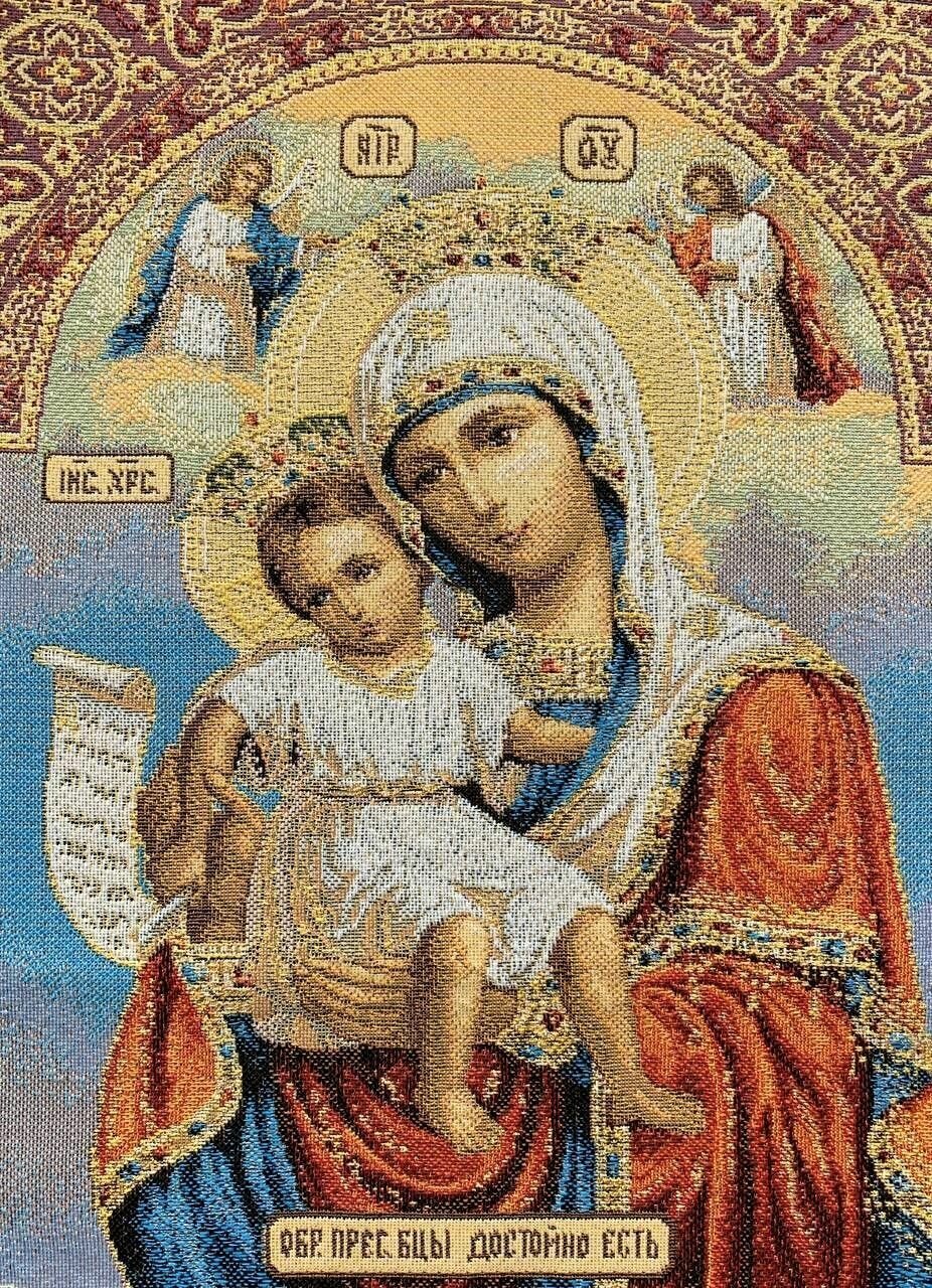 Гобелен, гобелен без рамы 24х34 см / Икона Пресвятой Богородицы "Достойно есть"