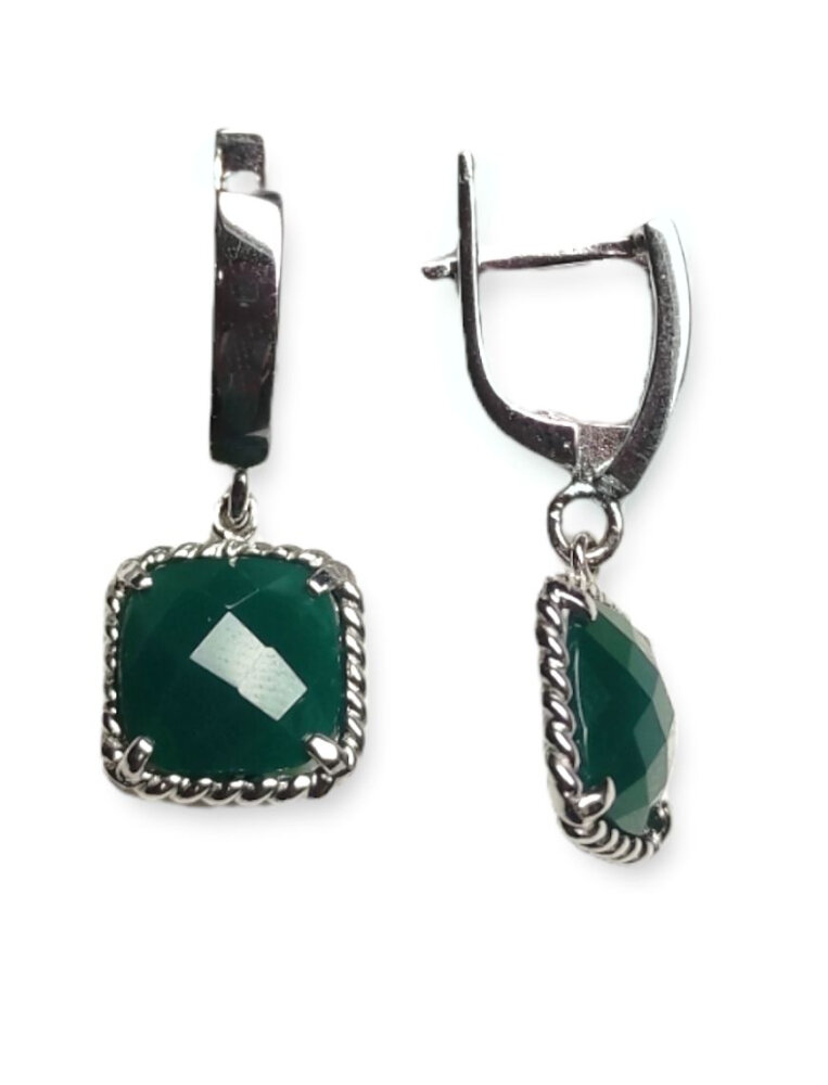 Серьги, серебро, 925 проба, хризопраз