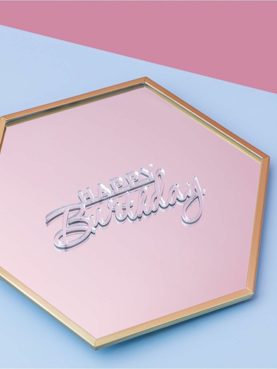 Топпер зеркальный для для торта Happy Birthday