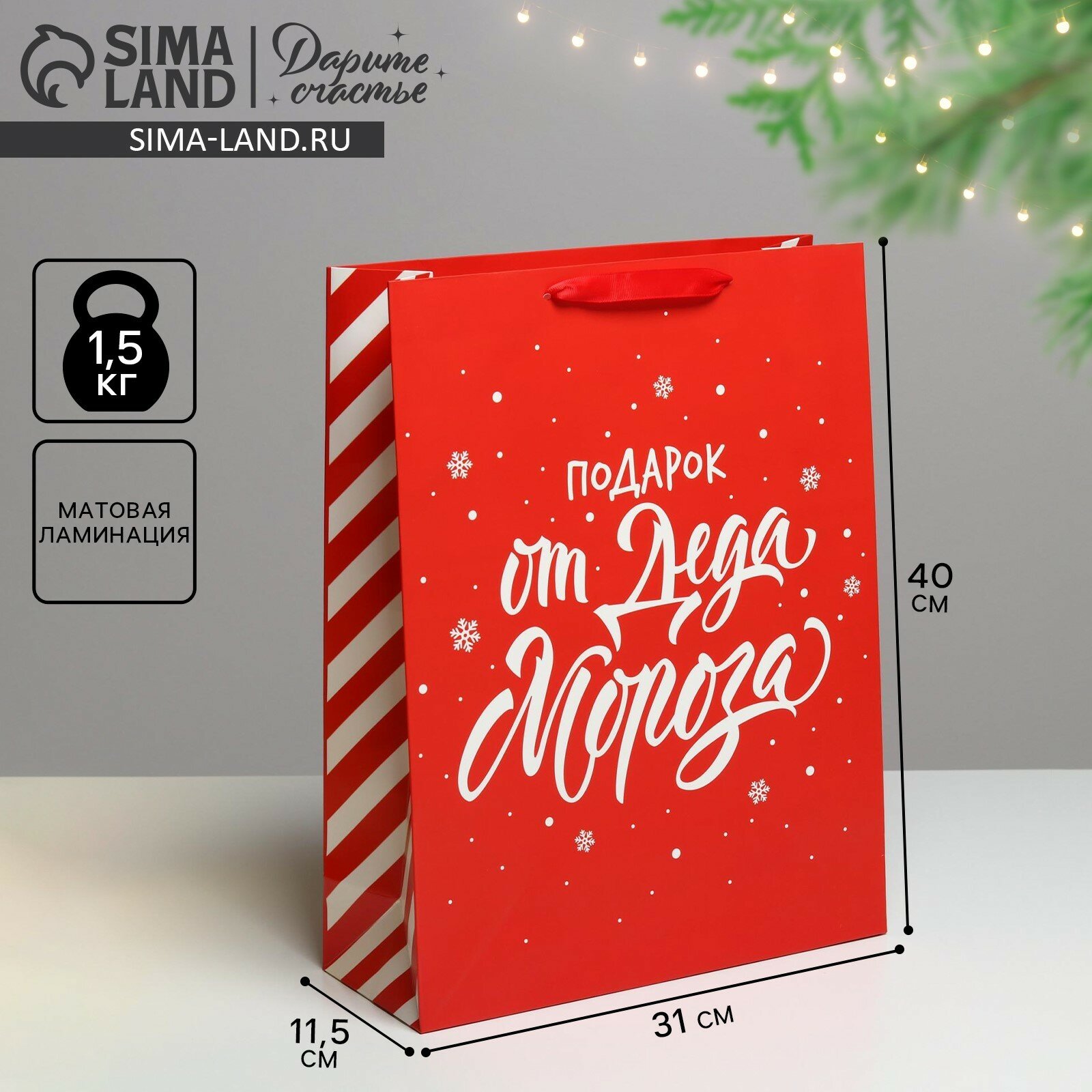 Пакет подарочный «Подарок от Деда Мороза», L 31 х 40 х 11,5 см, красный, Новый год
