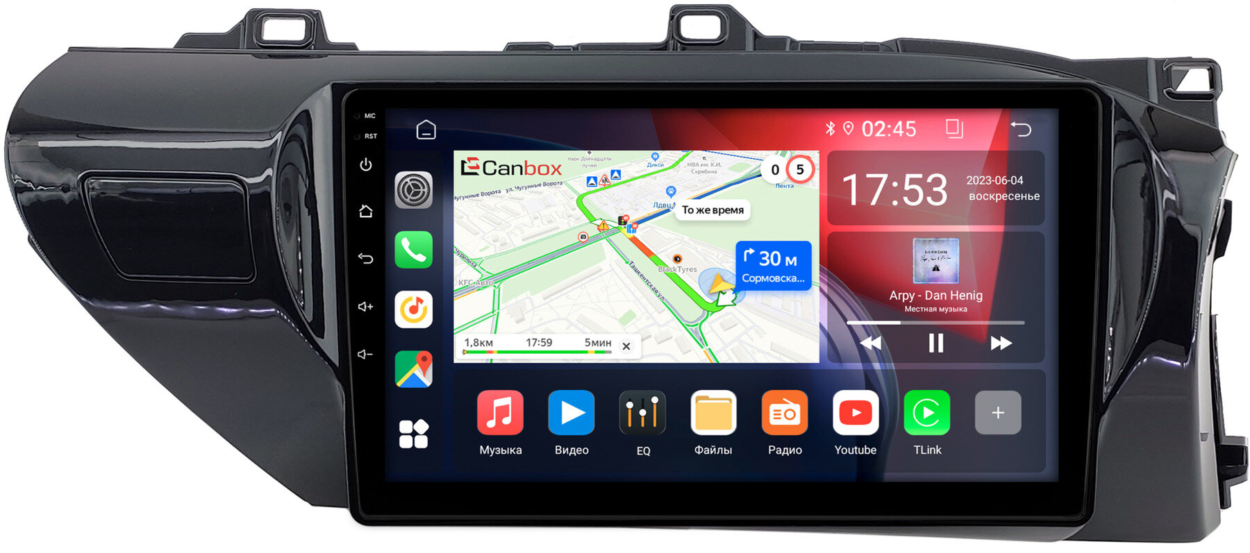 Штатная магнитола Toyota Hilux 8 2015-2024 (руль справа) Canbox GT10-2080 2/32 Android 10 (авто без магнитолы) (IPS, DSP, CarPlay)