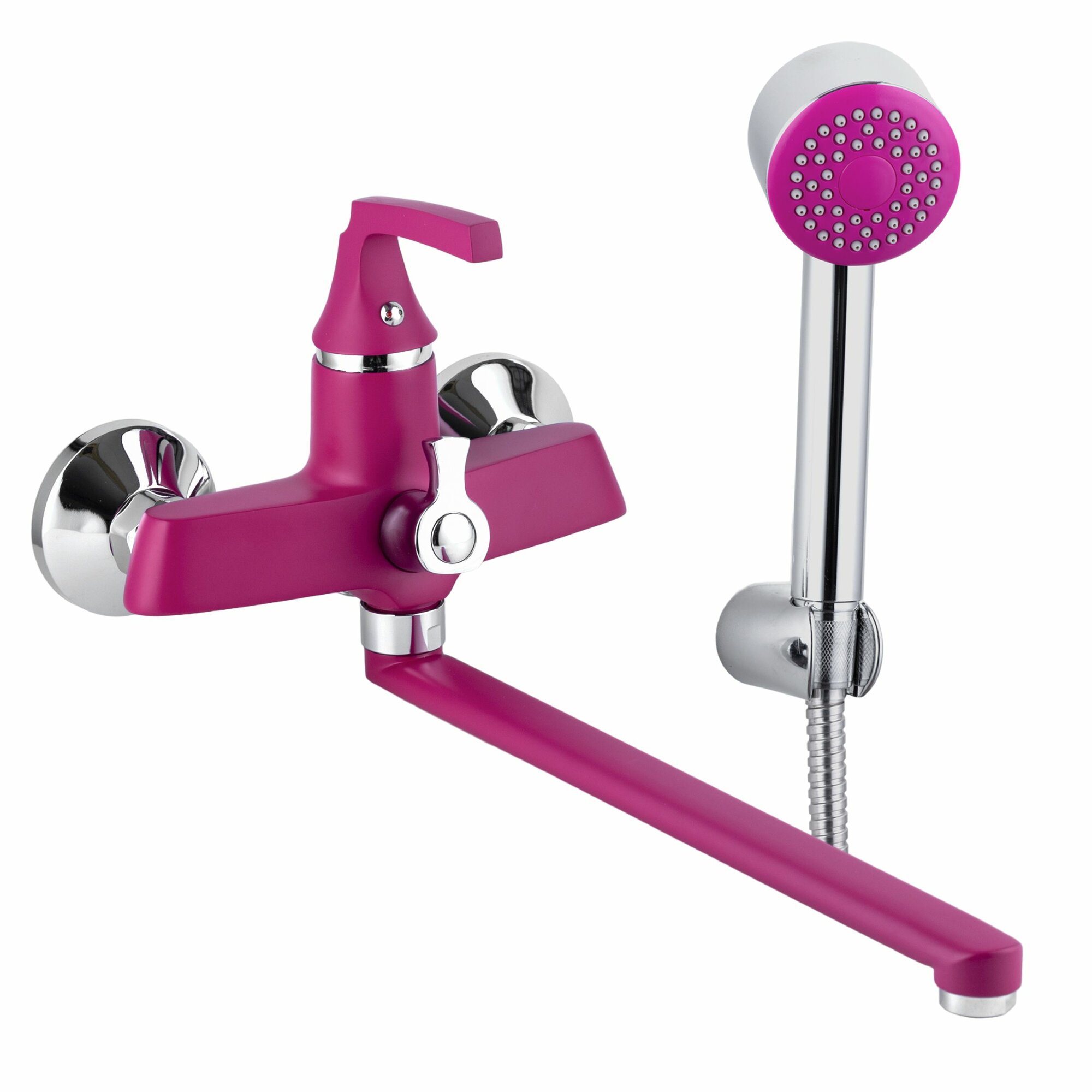 Смеситель гламур с прямым плоским изливом, душевой лейкой и переключателем для душа