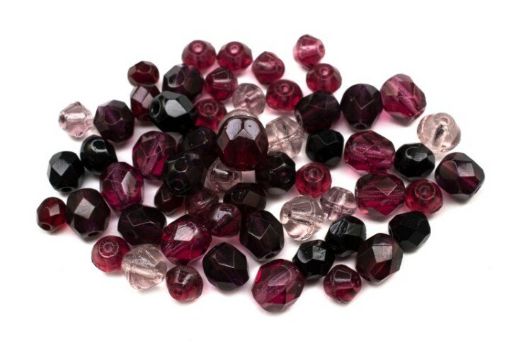 Бусины микс №219 Preciosa, красная гамма, стеклянные, около 25г (около 60шт)