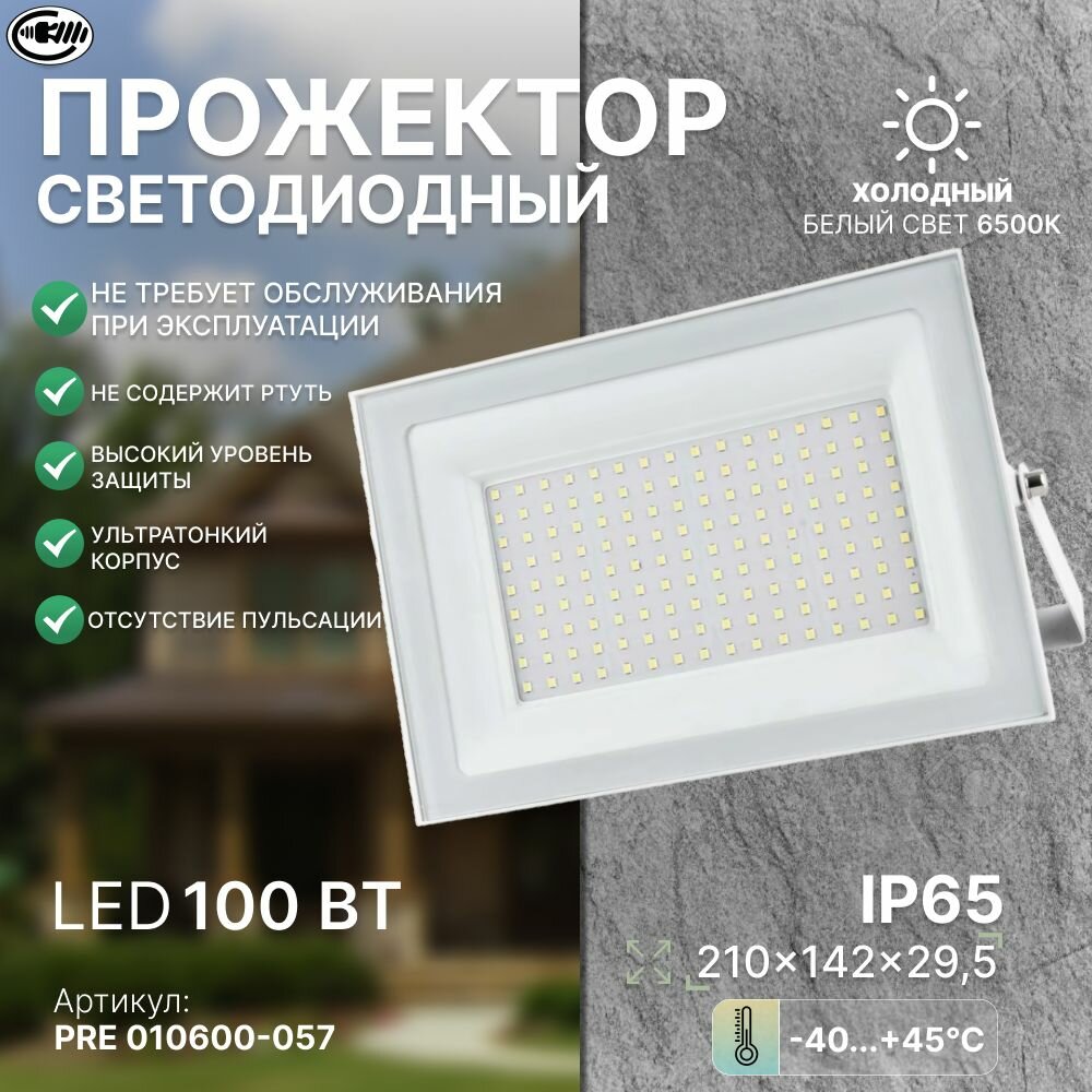 Прожектор светодиодный уличный / Фонарь уличный / Подсветка дома, гаража, дачи. Прожектор с/д PRE LED FL4 100W WHITE (1/20) IP65 холодный белый (ЭК)