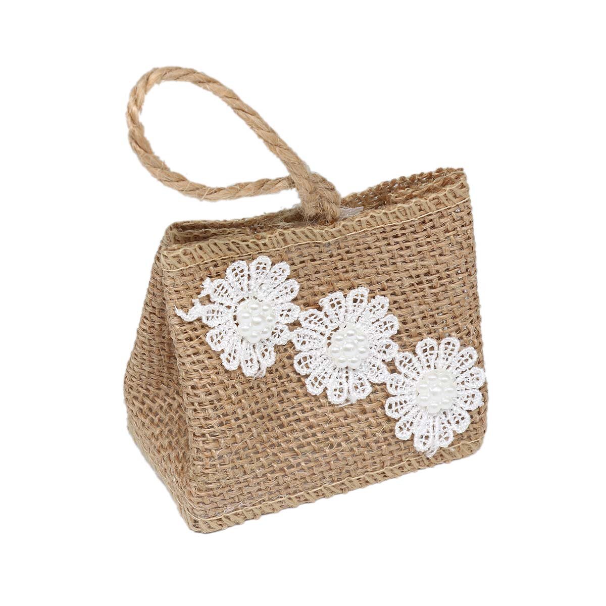 MH-413 Сумка из мешковины Три цветка 7*4*7см, общ. высота 13см,1шт, Astra&Craft