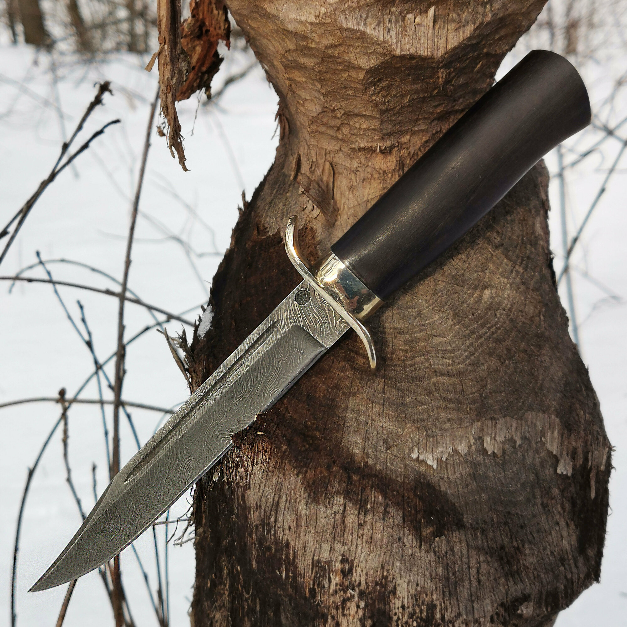 Нож разведчика НР-40 классический из дамасской стали, гарда мельхиор