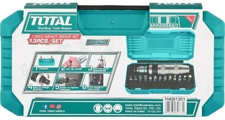 Отвертка TOTAL THIDS1301 ударная с битами 13шт