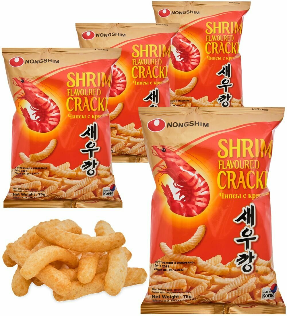 Чипсы 'Нонгшим' с креветочным вкусом 4шт х 75г, Корея