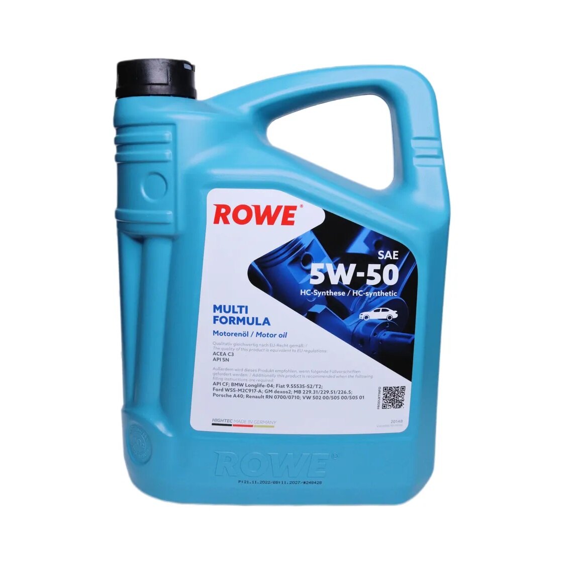 Моторное синтетическое масло ROWE Hightec Multi Formula SAE 5W-50, канистра 5 литров