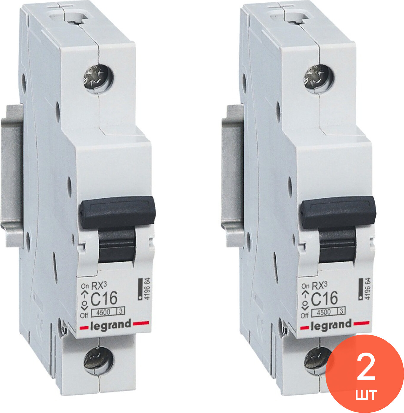 Автоматический выключатель Legrand / Легранд RX3, 1Р 16А характеристика С 4.5кА, 419664 / электроавтомат (комплект из 2 шт)