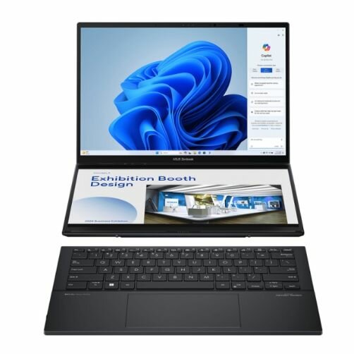 14" Ноутбук Asus ZenBook Duo UX8406MA-QL338W (90NB12U1-M00HV0) серый - 1920x1200, OLED, Intel Core Ultra 7 155H, ядра: 16 x 1,4 ГГц, 16 ГБ, SSD 1024 ГБ, Intel Arc Graphics, Windows 11 Home