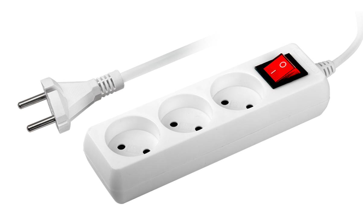 Удлинитель бытовой Фаzа / Фаза FS-03-150 без заземления с выключателем, ПВС 2х0.75мм2, 10А 2200Вт IP20, 1.5 метра 3 розетки, белый 5017092