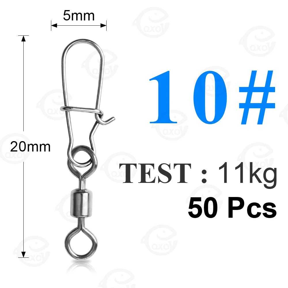 QXO 50 шт./лот, инструменты, аксессуары для рыбалки, вертлюги и защелкивающийся разъем, набор для хранения искусственной приманки, вертлюги, снасти, вращающийся рыболовный крючок, приманка