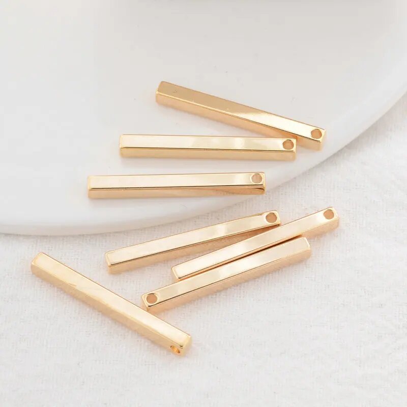 Латунные подвески-палочки для бижутерии, 10 шт, 3х33 мм, золото, Florainer Tina 14K Gold Color Plate