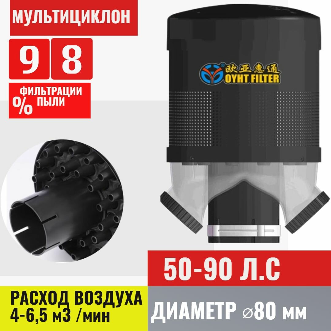 Циклонный воздушный предочиститель PL400 для двигателей 50-90 л. с. диаметр 80 мм Фильтр циклонный предварительной очистки
