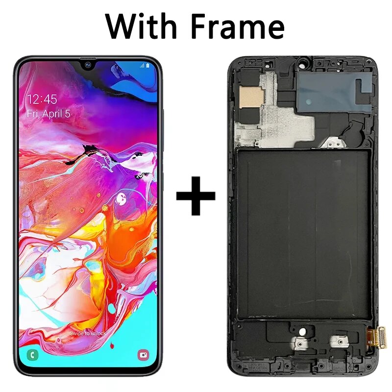 Дисплей Samsung A70 с рамкой, черный, A705