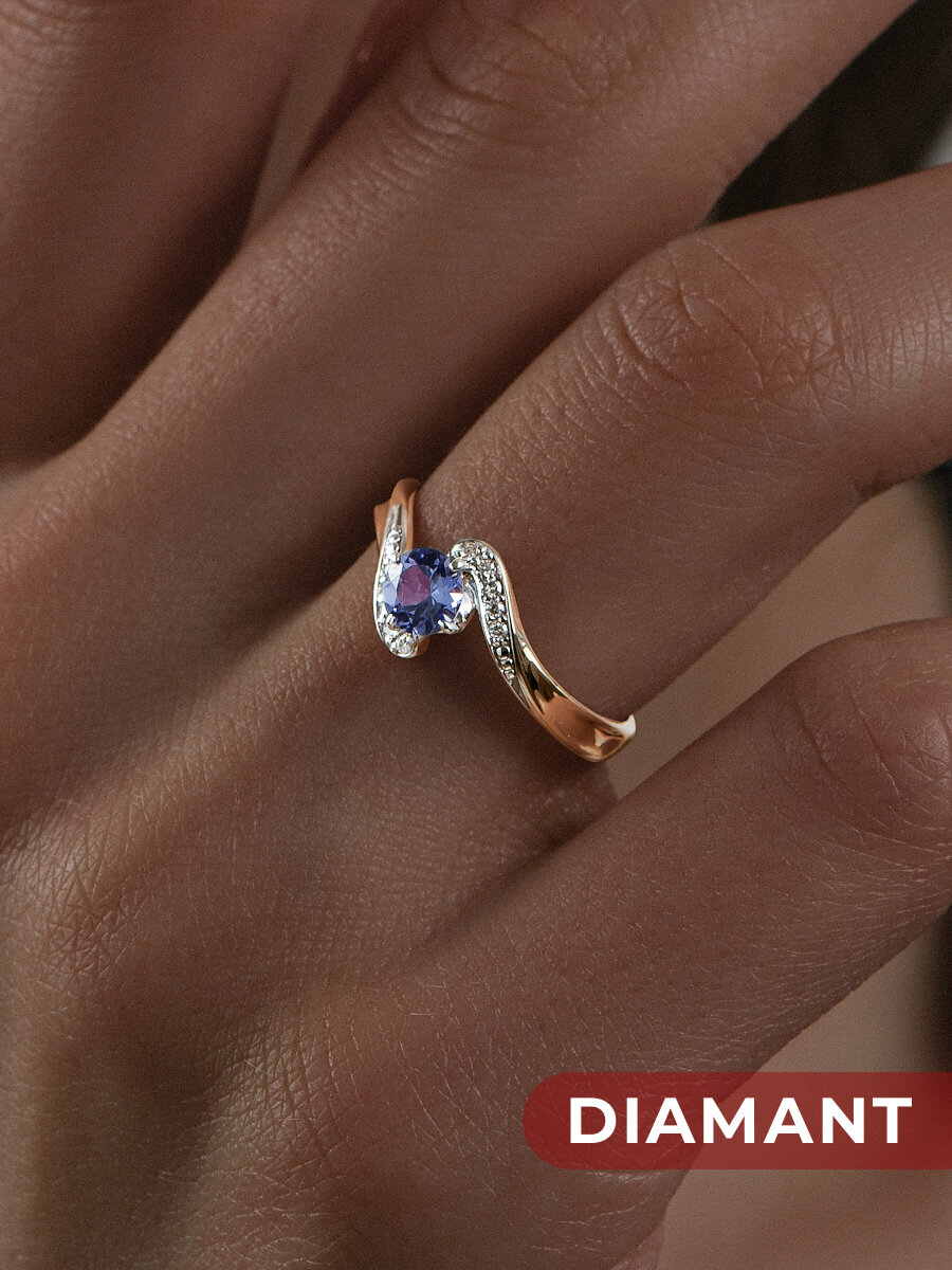 Кольцо, красное золото, 585 проба, бриллиант, танзанит