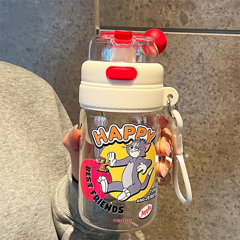 Летняя кружка для воды Том и Джерри, детская, студенческая, переносная, пластиковая, тритановая, высококачественная, для девочек, милая, соломенная кружка